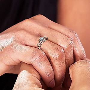 1 1/2 CT Round Shape White Cubic Zirconia Three Flower Two Tone Wedding Engagement Ring in 14K White Gold Plated 925 Sterling Silver (1.50 Cttw) Ring Size - 9.5