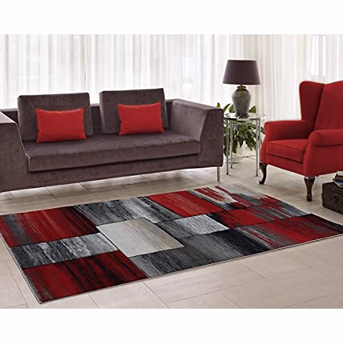 Ladole Rugs Geometric Design Contemporary Modern Copper Currant Area Rug - Amazing Carpet for Living Room, Bedroom, Kitchen, and Office - Red and Grey, 5x8(5'2" x 7'5", 160cm x 230cm)
