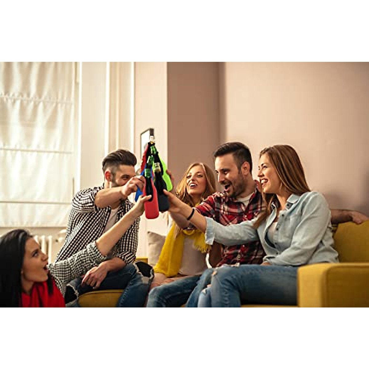 4 Pcs Beer Bottle Insulator Sleeve Different Color. Zip-up Bottle Jackets. Keeps Beer Cold and Hands Warm. Classic Extra Thick Neoprene with Stitched Fabric Edges, Enclosed Bottom, Perfect Fit