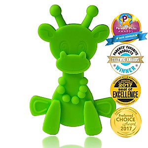 Baby Teething Toy Extraordinaire - Little Bambam Giraffe Teether Toys by Bambeado. Toy for Natural Teething Comfort and for Sore Gums - Christmas Gift for Baby Through to Infant - Lime