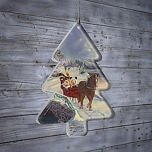 Disney - Mickey and Minnie Mouse - Evening Sleigh Ride – Thomas Kinkade Studios – 3” x 3.9” Tree Shaped Hanging Acrylic Print – Officially Licensed Collectible