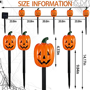 Retisee 10 Pcs Halloween Pumpkin Pathway Markers Lights Solar Powered Pathway String Lights Light up Jack O Lantern Pumpkin Garden Stakes for Yard Lawn Tree Patio Walkway Driveway Party Decor