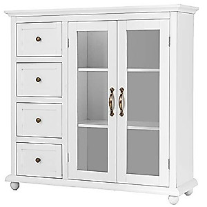 Giantex Buffet Sideboard, Wood Storage Cabinet, Console Table with 4 Drawers, 2-Door Credenza, Living Room Dining Room Furniture, Buffet Server, Kitchen Pantry Cupboard (White)
