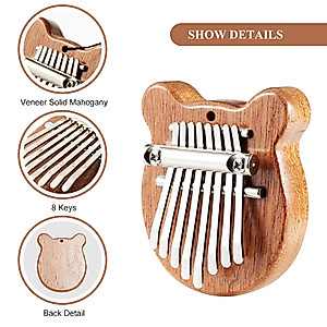 VIVP 8 Keys Mini Kalimba Thumb Piano Solid Wood Finger Piano Portable Marimba Musical Handmade Instruments Professional Mbira with Lanyard Good Accessory Pendant Gift Easy to Learn Christmas Gifts