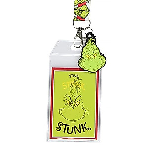 Dr. Seuss The Grinch Sink Stank Stunk Breakaway ID Badge Holder Lanyard w/ 2" Logo Rubber Pendant