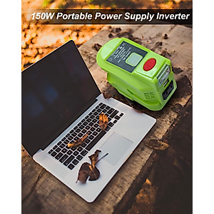 150W Power Inverter Generator Fit for Ryobi 18V Lithium Battery, DC 18V to AC 110V-120V Portable Power Station, with 2 USB & AC Outlet & 200LM LED Light Modified Sine Wave Power Inverter