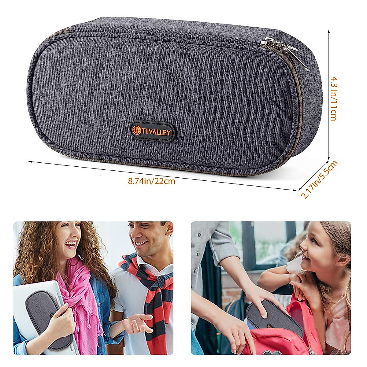 TTVALLEY Pencil Case Pen Case Oxford Stationery Box for Desk Supplies Organization Grey