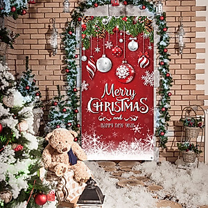 Christmas Door Cover Merry Christmas Background Banner Xmas Fabric Door Banner Photography Hanging Cover Photo Booth Props Decorations for House Door, 70.9 x 35.4 Inch (Snowflake)