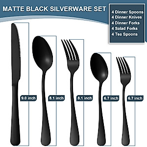 Briout Matte Black Silverware Set, Stainless Steel Cutlery Set Service for 4, Black Flatware Utensil Set include Fork Knife Spoon for Kitchen Home Restaurant, Premium Tableware