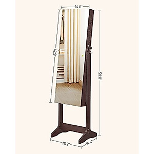 SONGMICS Jewelry Cabinet Armoire, Freestanding Lockable Storage Organizer Unit with 2 Plastic Cosmetic Storage, Full-Length Frameless Mirror, for Necklace Earring, Brown UJJC002K01