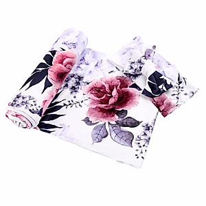 Galabloomer Newborn Receiving Blanket Headband Set Baby Swaddle Mother and Baby (White Blush)