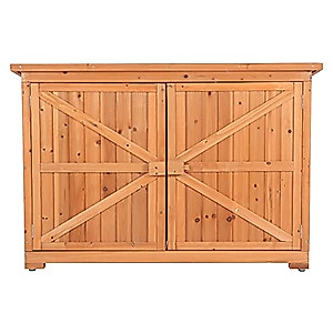 Kcelarec Outdoor Storage Cabinet, Wood Garden Shed, Outside Tool Shed, Vertical Organizer Cabinet with Double Doors for Outside, Garden and Yard
