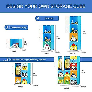 JYYG Kids Dresser Kid Clothes Storage Organizer Baby Dresser Kid Closet Baby Clothes Storage Cabinet for Kids Room Baby Wardrobe Toddler Closet Childrens Dresser (Blue, 8 Cubes 2 Hanging Sections)