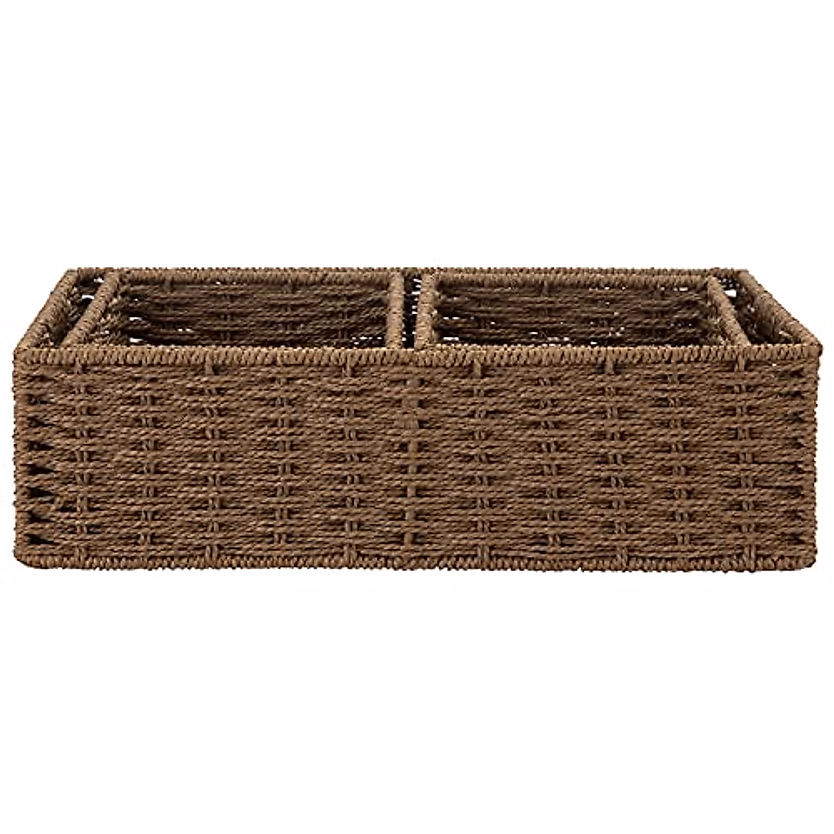 MyGift Brown Woven Small Storage Tray for Organizing, Multipurpose Nesting Basket Bin, Set of 3
