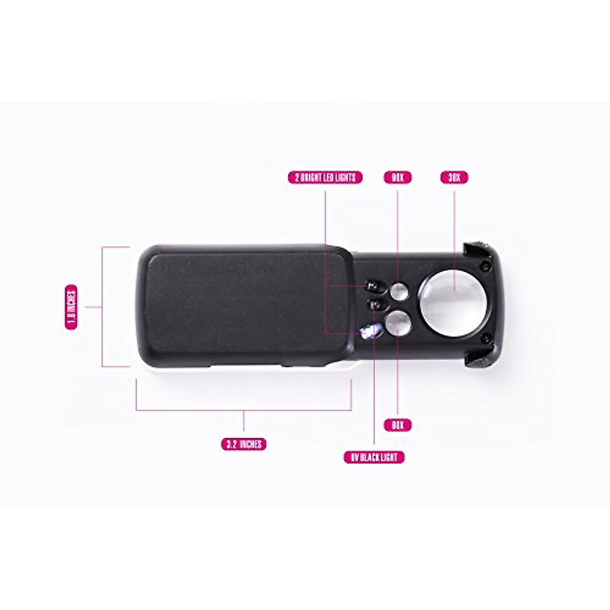 Snowmanna-30X/60X/90X LED Lighted Slide Out Pocket Magnifying Glass High Magnification with LED and UV Lights Portable Loupe Magnifier Loop Currency Detecting Jewelry Magnifier (Black)