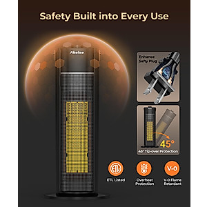 Space Heater, 12ft/s Electric Heater with Thermostat, 18 Inch Portable Heater with 70°Oscillation, Overheating & Tip-Over Protection, Fast Safety Heat for Home, Bedroom