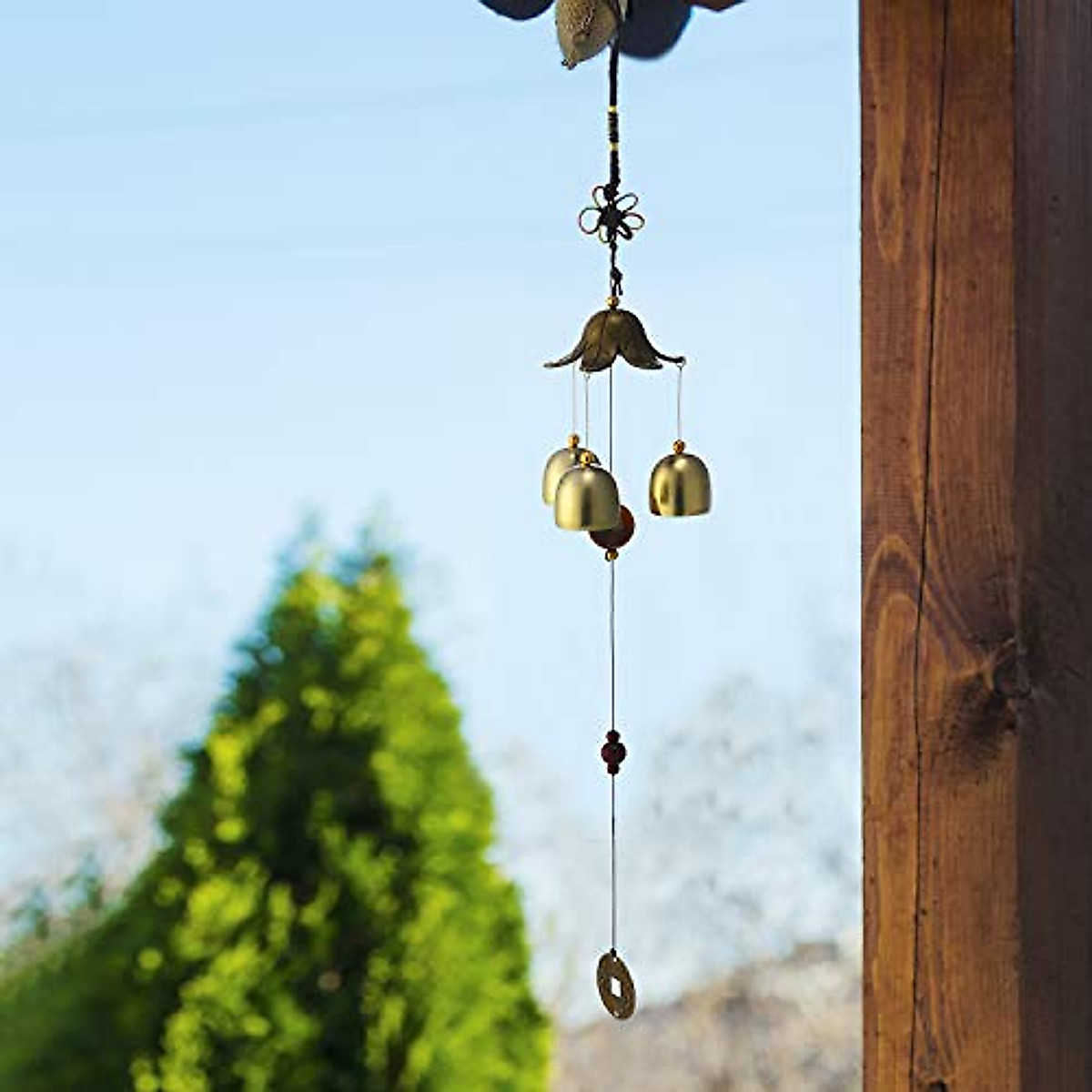 2 Pieces Lucky Wind Chimes Feng Shui Wind Bell 3 Bells Hanging Bell Chimes for Good Luck Home Garden Patio Hanging Decoration