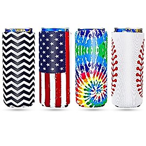 Heyah 4 Pack 12oz Slim Beer Can Cooler Sleeves, Neoprene Beer Can Cooler Bulk, Collapsible Insulators Cooler Cover Fits for White Claw/Spiked Seltzer and More