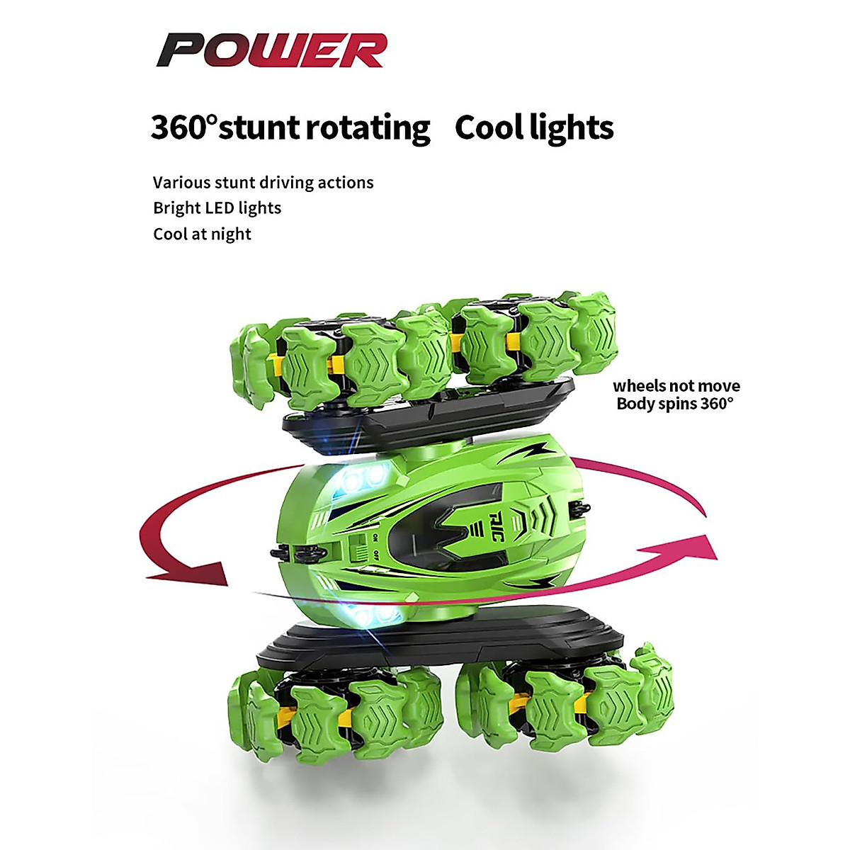 Remote Control Car Rc 4wd Toy Stunt Car 360 Rotate Double Side, High Speed 2.4GHZ Remote Controlled, Car for Ages 6+ (Green)