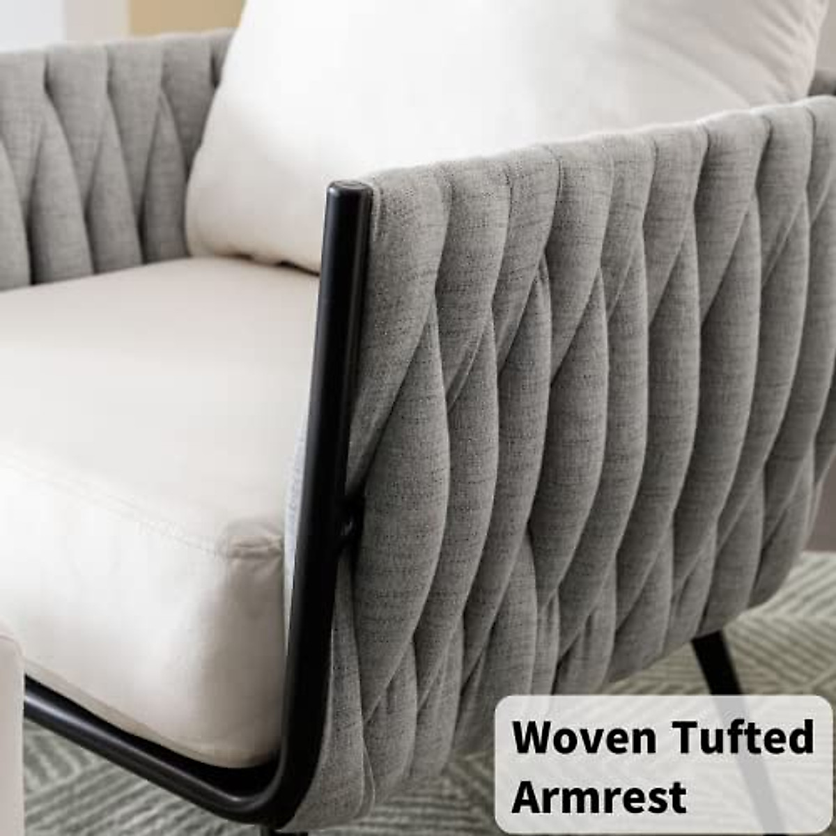 Ya-Home Modern Accent Chair with Ottoman, Velvet Upholstered Side Chair Single Sofa Armchair with Black Metal Legs for Living Room Bedroom Reception Room, Beige