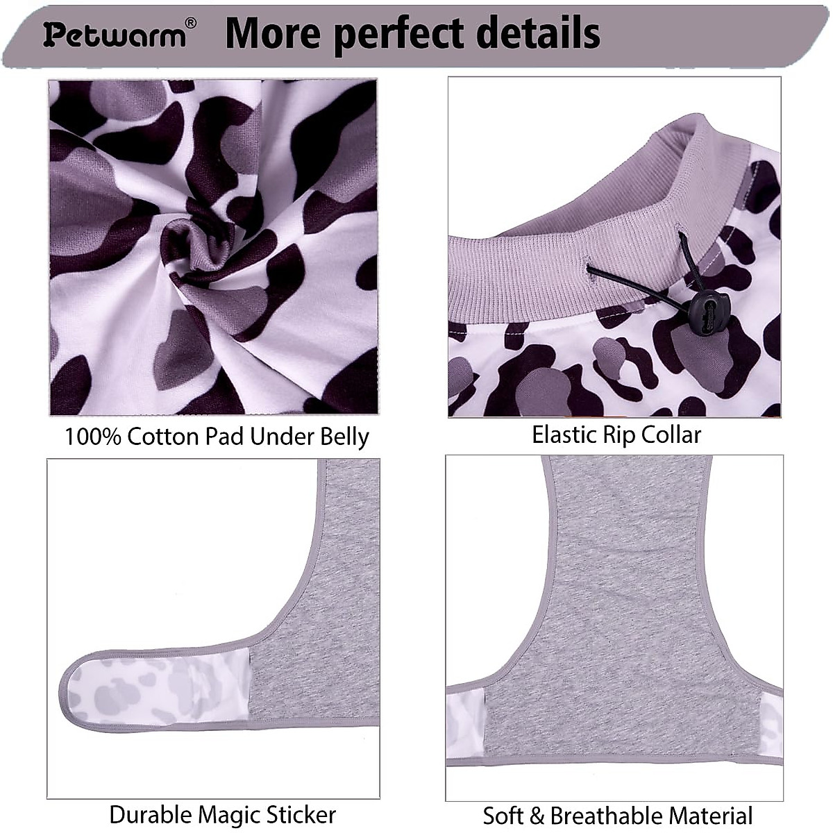 PetWarm Surgery Suit for Dogs Male - Dog Cone Alternative After Surgery - Covers Wounds, Prevents Licking - Fashionable and Protective - Lightweight and Breathable,Leopard Pattern,White,L