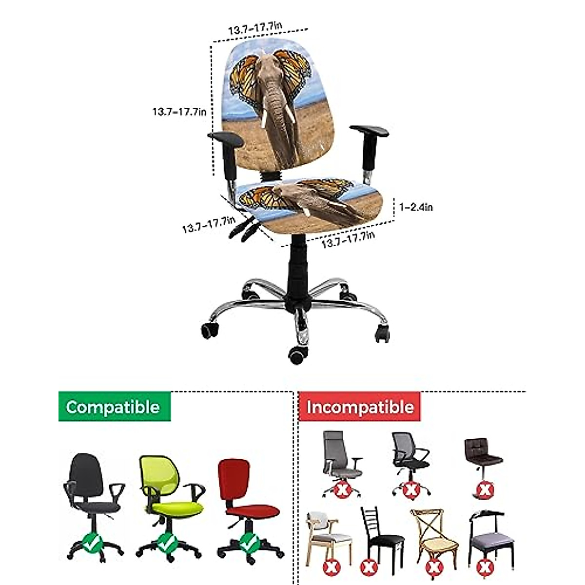 Big buy store Office Chair Cover Funny Animal Desk Chair Cover Stretch Elastic Universal Computer Chair Covers Elephant with Butterfly Wings Stretch Rotating Chair Slipcovers Protectors
