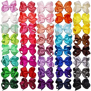 WillingTee 40colors 4.5" Hair Bows for Girls Grosgrain Ribbon Big Hair Bows Alligator Clips Hair Accessories for Baby Girls Infants Toddlers Teens Kids Children 40 Colors