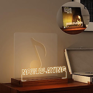 YuanDian Now Playing Vinyl Stand, Light up Now Spinning Record Stand, Wooden Acrylic Holder for Vinyl Album Display Storage, Vinyl Record LED Display Storage Collection Holder