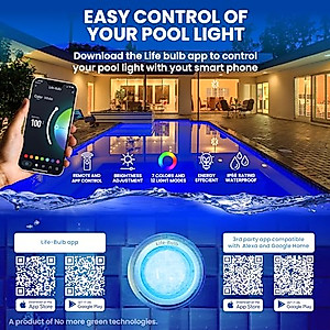 Life-Bulb Smart Pool LED Pool Lights for Inground Pool, Wall Mounted, Color Changing with Remote - 75ft Cable, Works with Remote or Phone App - iOS/Android Compatible, Lifetime Replacement Program