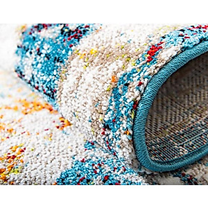 Unique Loom Rosso Collection Vintage, Traditional, Distressed, Bohemian, Botanical, Southwestern Area Rug, Round 8' 0" x 8' 0", Multi/Blue