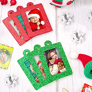 Jetec 36 Pieces Glitter Photo Frame Ornaments Bulk Christmas Tree Decorations Mini Felt Picture Frame Small Hanging Frame Xmas Gifts 2022 for Holiday Party Favors Supplies (Red, Green)