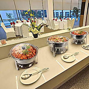 BriSunshine 2 Packs 430 Stainless Steel Chafing Dish Buffet Set, 4 QT Round Chafing Dish with Glass Lid & Lid Holder, Food Warmers for Parties Buffet Wedding Catering