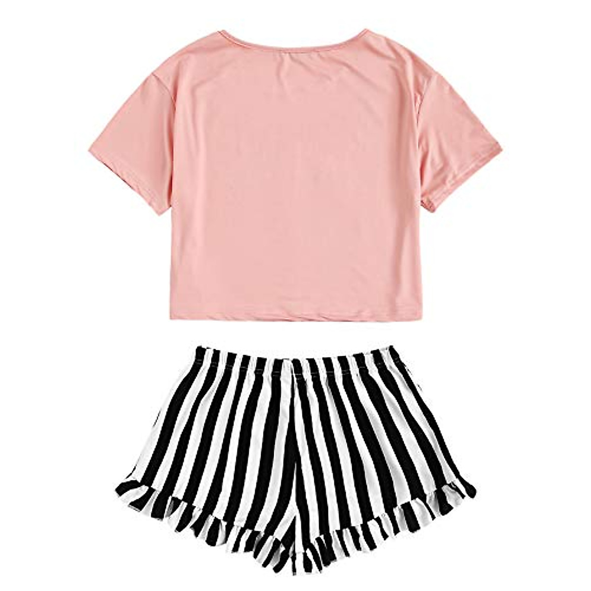 WDIRARA Women's Sleepwear Closed Eyes Print Tee and Shorts Cute Pajama Set Pink XS