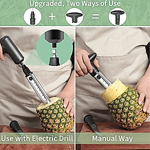 Newness Pineapple Corer with Knife, [Upgraded, Electric & Manual] Stainless Steel Fruit Pineapple Cutter with Electric Drill Accessory, Pineapple Slicer Core Remover Kitchen Tool with Measure Mark