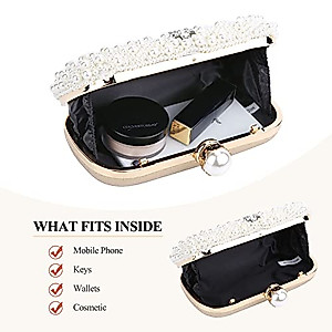 Tanpell Women's Pearl Evening Bags Rhinestone Beaded Clutch Purses for Wedding Bridal Handbag Ladies Prom Cocktail Party Purse (Beige-3)