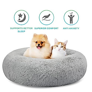 SAVFOX Plush Calming Dog Beds, Donut Dog Bed for Small Dogs, Medium, Large & X-Large, Comfy Cuddler Dog Bed and Cat Bed in Faux Fur, Washable Dog Bed, Multiple Sizes XS-XXL