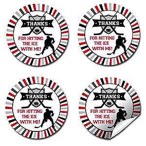 Hockey Themed Birthday Party Thank You Sticker Labels for Boys, 40 2" Party Circle Stickers by AmandaCreation, Great for Party Favors, Envelope Seals & Goodie Bags