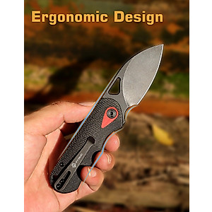 XTOUC Small Pocket Knife 2.5" Stone Wash D2 Blade Folding Knives Reversible Pocket Clip Comfortable Micarta Handle EDC Knife Thumb Hole Opening Ideal Gift for Men Women(Seed J01)