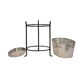 Beverage Tub with Tray and Stand in Galvanized Steel "Pebbled Texture". Measurements H 29.5in L 20in and W 13in. Handmade by Best Artisans in the World