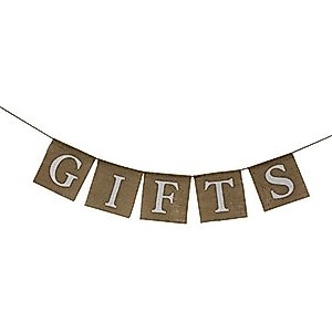 Partyprops Rustic Burlap Gift Banner Bunting Sign for Baby Shower,Engagement,Wedding,Bridal Shower,Bachelorette,Retirement,Birthday Party Supplies