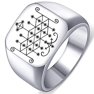 Dacai Engraved Silver Loa Veve of Ogoun Religious Symbol Stainless Steel Men's Womens Craftsmen Warriors Ring