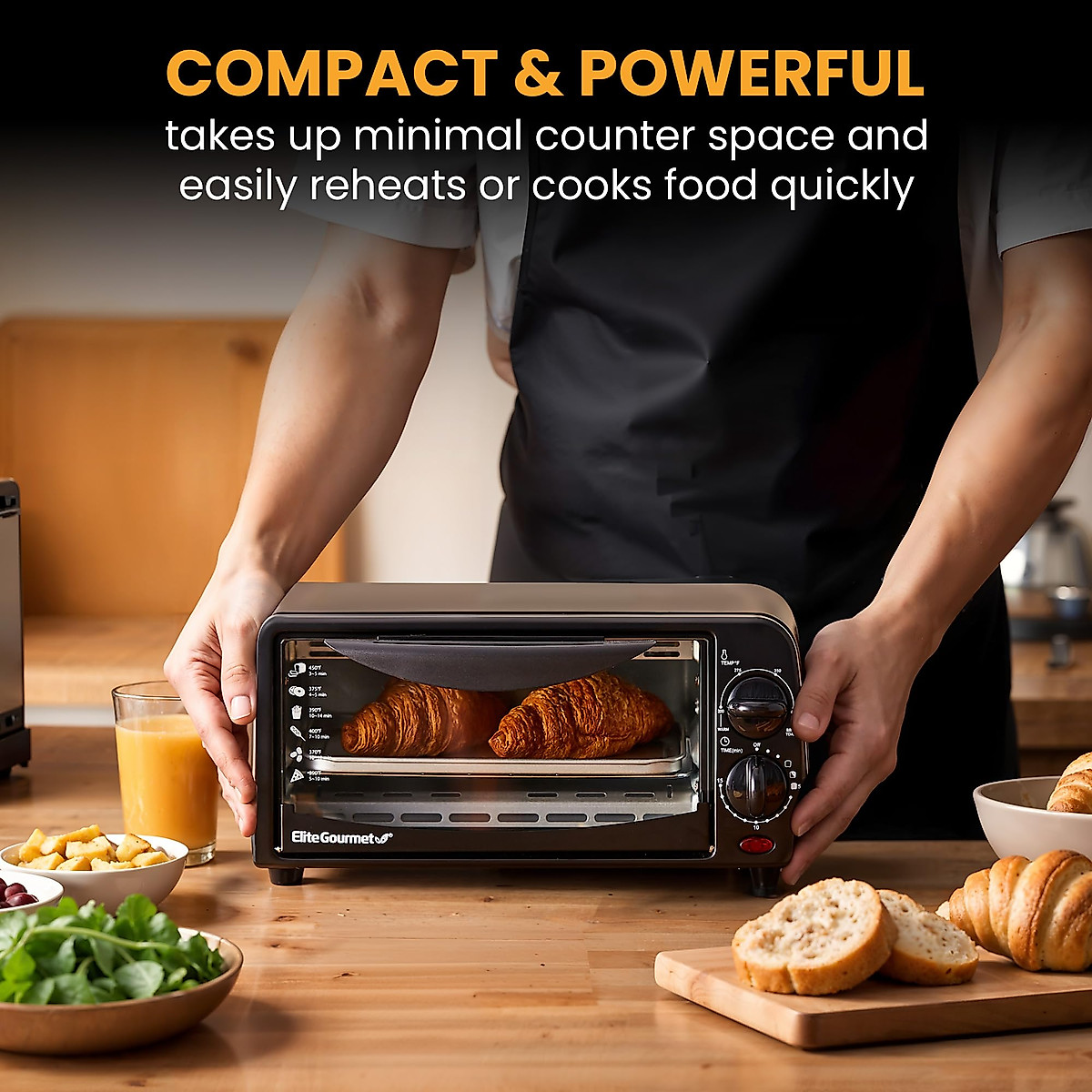 Elite Gourmet ETO236 Personal 2 Slice Countertop Toaster Oven with 15 Minute Timer Includes Pan and Wire Rack, Bake, Broil, Toast, Black