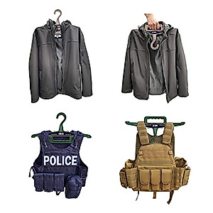 HICE Heavy Duty Hanger | Bundle of 2 | Clothes Hangers with s-Hooks | 150 lb Load Capacity | Durable High Impact Resin | Body Armor, Survival Equipment, Coats, Pants or Belts (Black and Navy Blue)