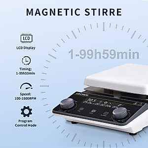 Magnetic Stirrer Hot Plate 300℃ 5000ml LCD Digital Hot Plate Stirrer 5.9×5.9 Inch Magnetic Stir Plate with Timer 100-1600RPM 110V Magnetic Hotplate Stirrer Mixer,Temp Probe Sensor Included