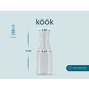 Large Glass Carafe Pitchers, By Kook, 50 oz Beverage Dispensers, Clear Jugs For Mimosas, Water, Wine, Milk and Juice, with Plastic Lids, Dishwasher Safe, of 3