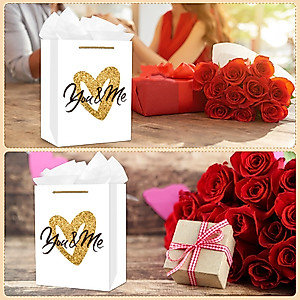 D4DREAM 13"Large Anniversary Paper Gift Bag with Handle for Him Her You and Me Valentines Day Gifts Bag with Tissue Paper for Husband Wife Boyfriend Girlfriend Newlyweds Couple Birthday Party Supplies