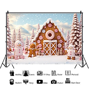 Yeele 10x8ft Christmas Village Photography Backdrop Cartoon Pink Gingerbread Man Cookie House Background Winter Snowfall Forest Scene Kids Family Xmas Party Decor Supplies