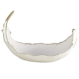 CosmoLiving by Cosmopolitan Polystone Bird Curved Feather Decorative Bowl with Distressed Gold Accents, 13" x 8" x 8", White, SMALL SIZE