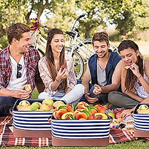 Foldable Storage Bin | Collapsible Sturdy Fabric Storage Basket Cube W/Handles for Organizing Shelf Nursery Toy Closet (BLUE STRIPS, 11.5"+13"+16")