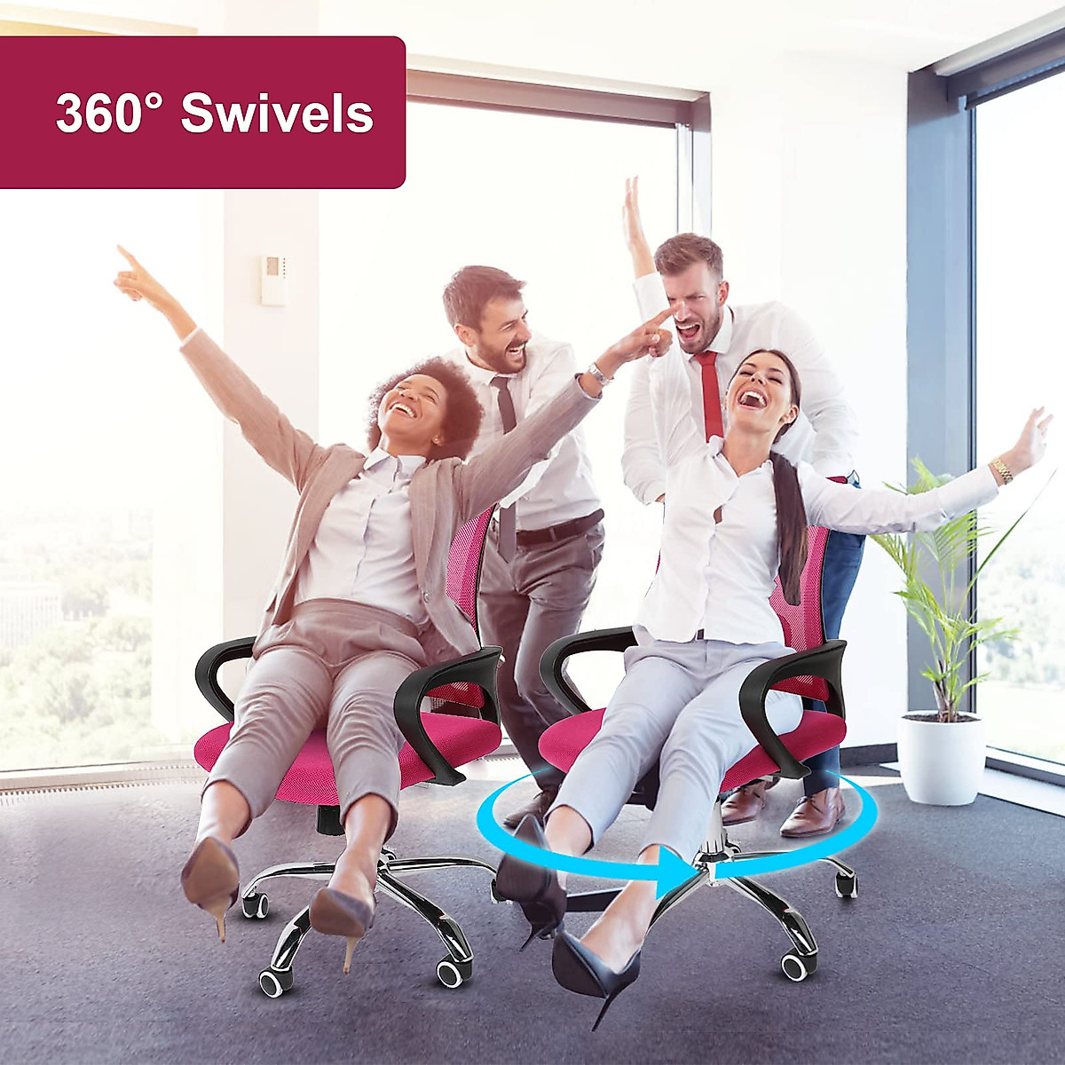 InfiniPower Task Ergonomic Mesh Computer Wheels and Arms and Lumbar Support Study Chair for Students Teens Men Women for Dorm Home Office, Pink